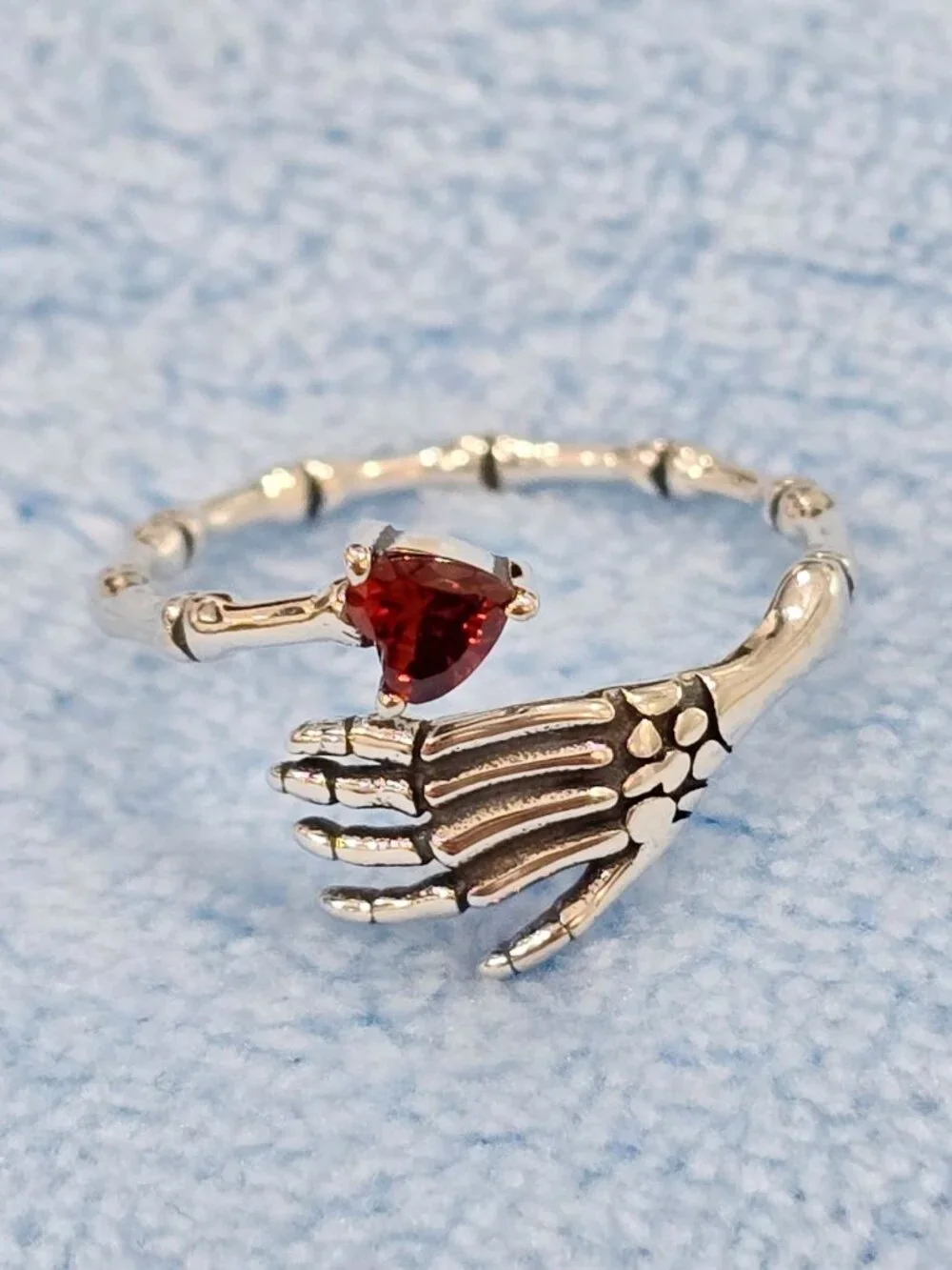 Artisan | Jewelry | Artisan Skeleton Hand Garnet Heart Ring Sterling ...
